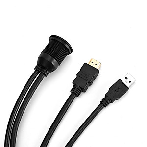 USB Mount Cable –USB Extension Flush, Dash, Panel Mount Cable, for Car, Boat, Motorcycle and More (3.0+HDM+3.3Ft)