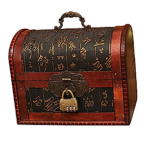 LDCHNH Portable Wood Distressed Treasure Chest Metal Password Storage Case Prop