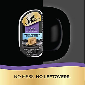 SHEBA PERFECT PORTIONS Cuts in Gravy Adult Wet Cat Food Trays (24 Count, 48 Servings), Delicate Salmon and Tender Whitefish & Tuna Entrée, Easy Peel Twin-Pack Trays
