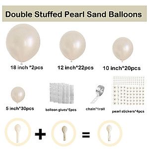 Pearl Balloon Arch Pearl White Sand Double Stuffed Balloons Arch With Pearl Stickers 5/10/12/18 Inch Bridal Shower Balloon Arch Pearl Ivory Balloon Garland For Wedding Birthday Baby Shower Decorations