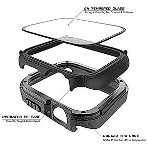 Adepoy 2 Pack Rugged Case Compatible for Apple Watch 44mm Series SE/6/5/4 with Tempered Glass Screen Protector, Military All Around Hard TPU Protective Cover Case Shockproof Bumper for iWatch Men 44mm