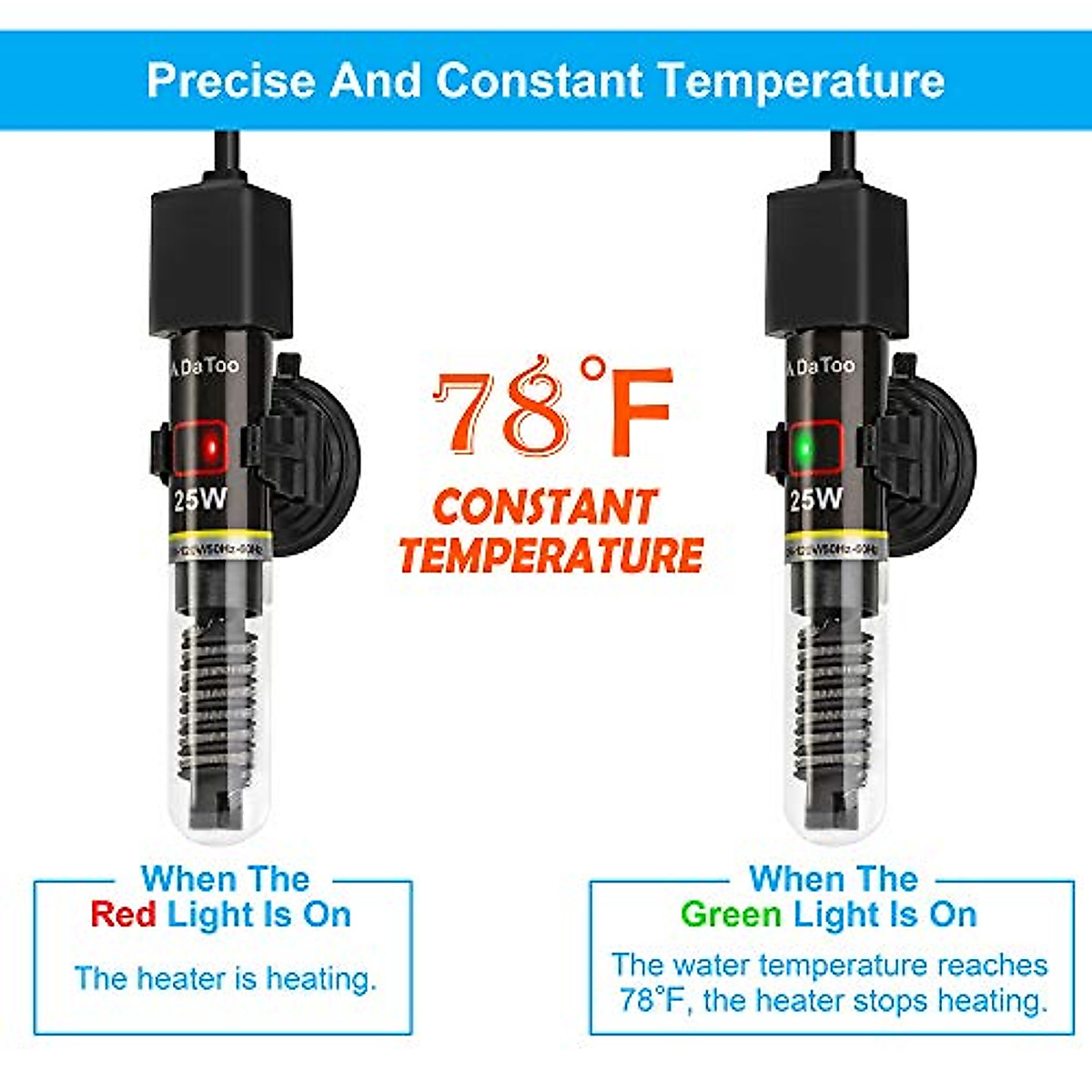 DaToo Mini Aquarium Heater 25W Small Fish Tank Heater 25 Watt with Free Thermometer Sticker