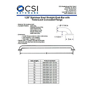 CSI Bathware Straight Grab Bar Bath, 18",1.25" Diameter Matte Black