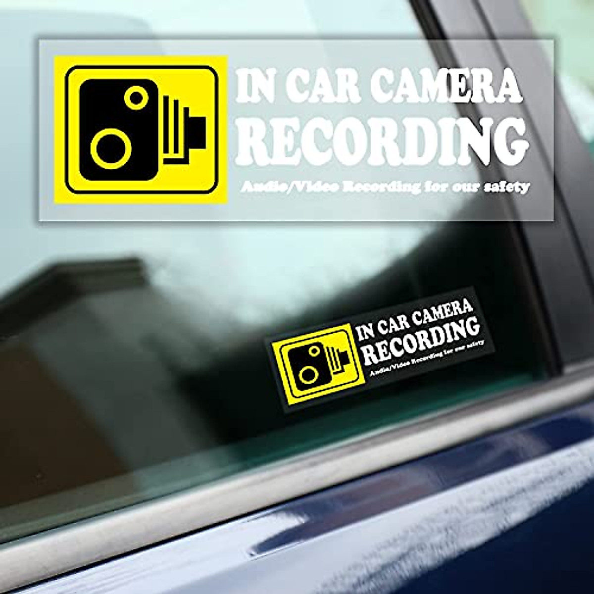4 Pcs Camera Audio Video Recording Window Cars Stickers, in Car Camera Recording Sticker for Rideshare, Van, Truck, Taxi, Maxi Cab, Bus, Coach Drivers, Yellow 2 x 6 inch, Adhesive Window Decal