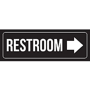 New Great Black Background with White Font Restroom Right Arrow Plastic Door Sign, 3x9 Inch for Outdoor & Indoor Single Sign