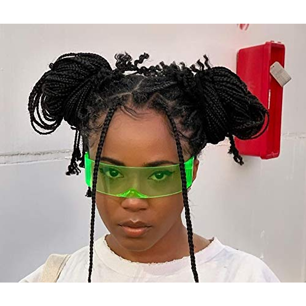 zeroUV 80s Futuristic Cyclops Cyberpunk Visor Sunglasses with Translucent Lens (Green)