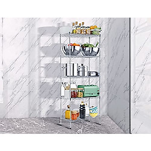 Metal Shelving, 5 Tier 750 Lbs Capacity Wire Shelving with Leveling Feet, Nsf Certified Metal Shelves for Kitchen Pantry Closet Laundry Bathroom Office, 5-shelf Metal Storage Shelves Storage Rack