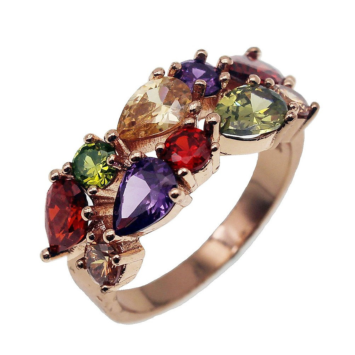 Vanessa Rose Gold Multi Gemstone Jewelry Sets for Women,Sparkling Garnet Amethyst Morganite Peridot Topaz (9# Ring)