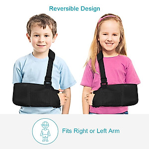 Arm Sling for Kids, Medical Teens Arm Sling with Waist Strap, Padded Teenager Arm Support Sling Shoulder Immobilizer for Broken Elbow, Wrist, Arm, Shoulder Injury, Rotator Cuff, Left or Right Arm