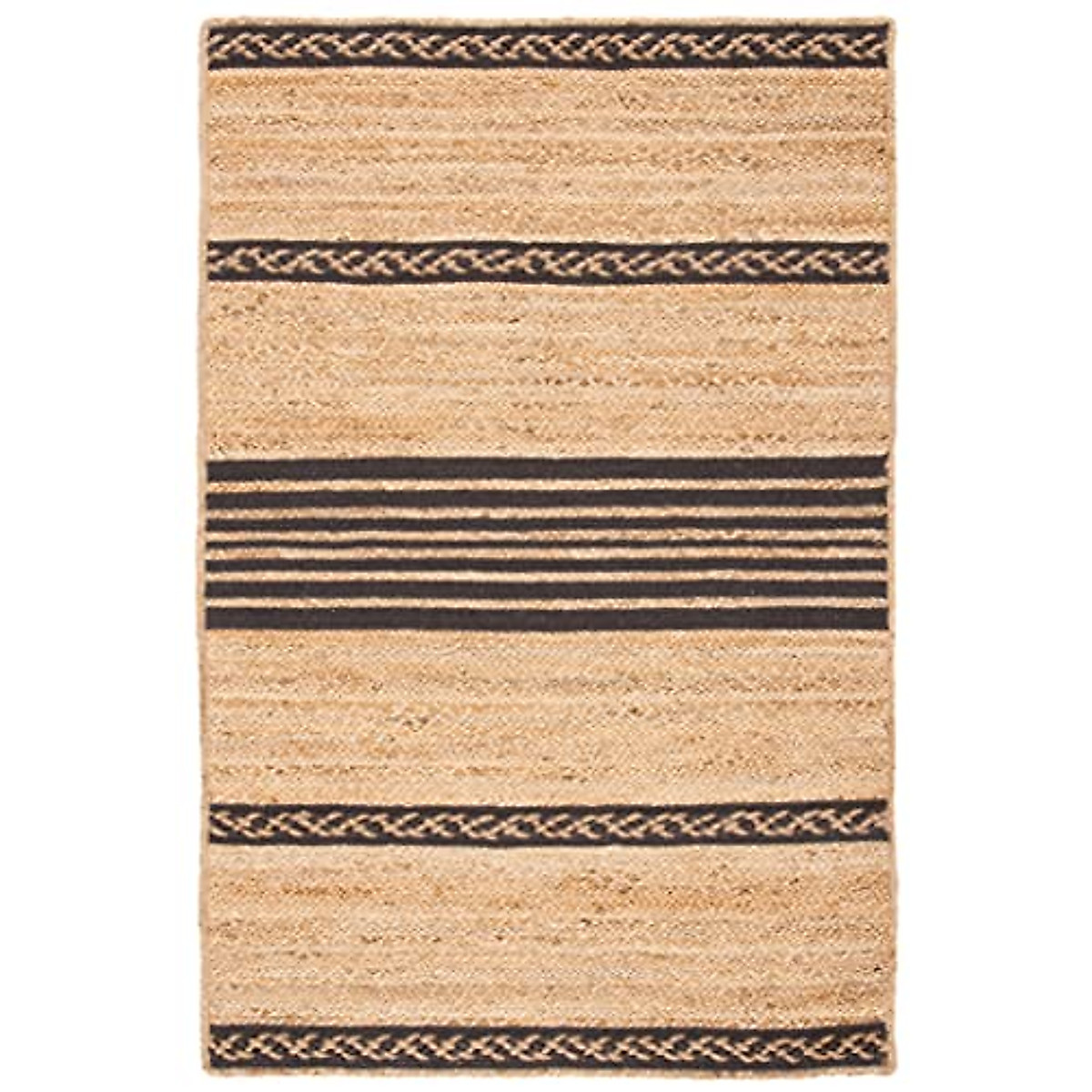 SAFAVIEH Natural Fiber Collection Accent Rug - 4' x 6', Natural & Brown, Handmade Stripe Boho Farmhouse Rustic Braided Jute, Ideal for High Traffic Areas in Entryway, Living Room, Bedroom (NFB262T)