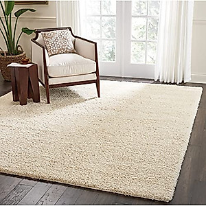 Nourison Malibu Shag Solid Ivory 2'6" x 4' Area-Rug, Easy-Cleaning, Non Shedding, Bed Room, Living Room, Dining Room, Kitchen (3x4)
