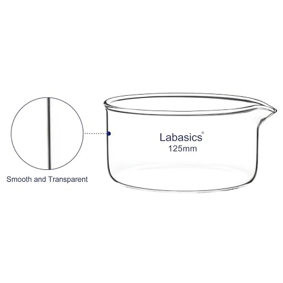 Labasics Crystallizing Dish with Spout and Heavy-Duty Rim, Thick-Walled Design High Borosilicate Glass Reusable Crystallizing Dishes for Crystallization and Evaporation, 500 ml Capacity OD 125 mm