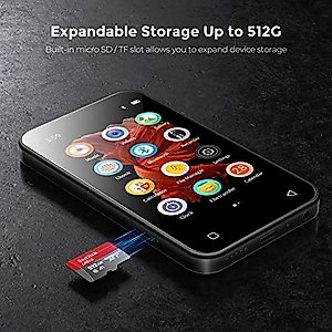 TIMMKOO MP3 Player with Bluetooth, 4.0" Full Touchscreen Mp4 Mp3 Player with Speaker, Portable HiFi Sound Mp3 Music Player with Bluetooth, Voice Recorder, E-Book, Supports up to 512GB TF Card (Black)
