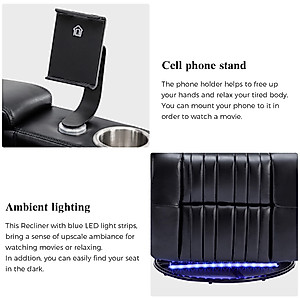 Merax 270¡ã Power Swivel Recliner,Home Theater Seating with Hidden Arm Storage and LED Light Strip,Cup Holder,360¡ã Swivel Tray Table,and Cell Phone Holder,Soft Living Room Chair,Black