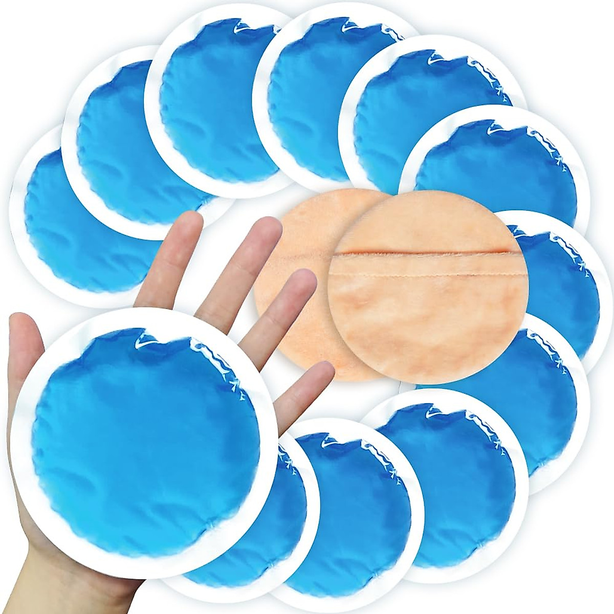 Small Ice Packs 12 Round Reusable Hot Cold Gel Packs for Injuries, Mini Gel Cold Pack for Pain Relief, Breastfeeding, Cold Compress with Cloth Backing & Sleeve for Wisdom Teeth, Swelling or Soreness