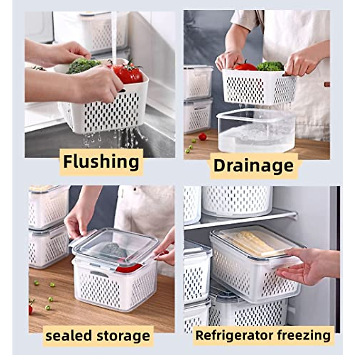 Aagglly Produce saver containers for refrigerator, 3 Pack airtight Locking lids 100% Leak Proof Organizer Bins,BPA-Free draining keep Fresh Plastic box for Veggie Fruit Lettuce and Salad