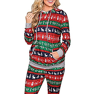 VNVNE Christmas Pajamas for Womens, Casual 2 Piece Pajama Set Print Long Sleeve Top & Pants Sleepwear Pjs Sets (Green Stripe, XL)