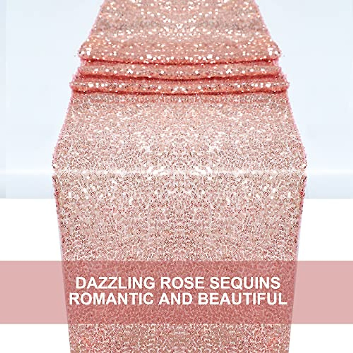 Rose Gold Table Runner (12X108 inch, 2-Pack ), FGSAEOR Sequin Sparkle Table Runners Fit for Rectangle Round Tables, Party Supplies Decorations for Wedding Birthday Celebration Baby Shower Christmas
