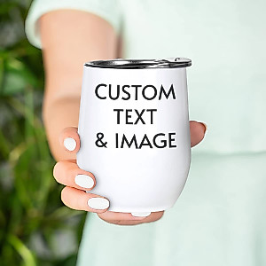 Magizak Personalized Wine Tumbler Custom Text Photo Picture Cup Stainless Steel Insulated Wine Tumblers 12oz Customized Gifts For Best Friend Coworker Boss Men Women Birthday Christmas Present