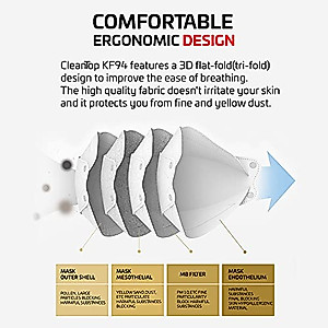10 Individually Packaged CLEANTOP Adjustable Strap KF94 Certified Safety Face Mask made for Adult & Kids, Made in KOREA (White, Large (Adults))