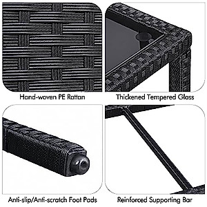 Yaheetech Outdoor Wicker Coffee Table Storage Table, All-Weather Rattan Side Table with Tempered Glass Top, Patio Furniture Garden Coffee Table