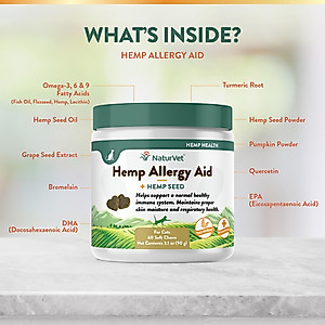 NaturVet Hemp Allergy Aid Plus Hemp Seed Soft Chews for Cats, 60 ct, Made in The USA