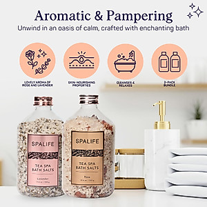 SpaLife Tea Spa Petal-Infused Effervescent Mineral Bath Salts - Lavender & Rose, 2-Pack 17.6 oz. ea for Relaxing Aromatherapy and Soothing Soaks