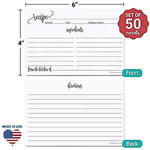 321Done Recipe Cards with From the Kitchen Of (Set of 50) 4" x 6" - Black and White Modern Minimalist, Large Double-Sided for Weddings, Bridal Shower - Made in USA