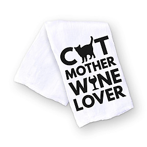 Handmade Funny Kitchen Towel - 100% Cotton Funny Cat Dish Towel - 28x28 Inch Perfect for Housewarming Cat Dog Lovers - Christmas - Pet Lovers Gift (Cat Mother Wine Lover)