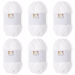 6 Pack Skeins Soft Chunky Yarn Thick White Chenille Velvet Blanket Yarn for Crochet Knitting Rug Clothes and DIY Crafts,100 Grams, 74.3 Yards
