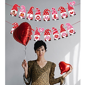 PTFNY 2 Pieces Valentines Gnomes Garland Banner Valentine's Day Gnomes Decorations Banners for Valentines Day Indoor Outdoor Bridal Shower Anniversary Wedding Party Decorations