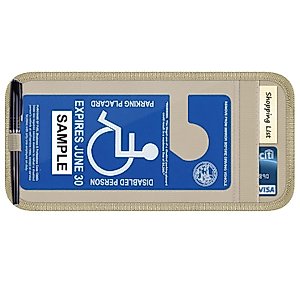 Handicap Placard Holder for Auto, Wisdompro Disabled Parking Permit Sign Protector for Car Sun Visor with Note Paper Slot, Pen Holder and Elastic Strap - Khaki