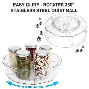Lazy Susan Round Plastic Clear Rotating Turntable Organizer with Removable Dividers, Storage Container for Cabinet, Pantry, Kitchen, Fridge, Shelf, Vanity, Countertop 11.7"