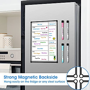 Magnetic Weekly Calendar for Fridge,12×8” Magnetic Fridge Calendar Refrigerator Calendar, Weekly Meal Planner Magnetic, Doubleside, Grocery List, Kitchen Menu Planner Board for Fridge/Locker, 4 Marker