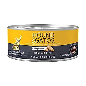 Hound & Gatos Wet Cat Food, 98% Chicken & Liver, case of 24, 5.5 oz cans