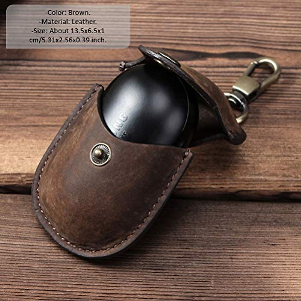 Compatible for Samsung Galaxy Buds Case Leather Shockproof Protective Earbuds Case with Stainless Keychain - Coffee