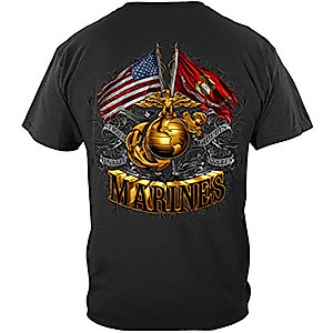 US Marine Corps Short Sleeve Shirts, 100% Cotton Casual Mens Shirts, Show Your Pride with Our Double Flag Gold Globe Marine Corps Foil Stamp Unisex T-Shirts for Men or Women (Large)