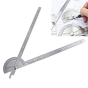 ChgImposs 0-180 Degree Angle Finder, Stainless Steel Round Head Rotary Protractor Scale Angle Finder Adjustable Double-arm Ruler Angle, Finder Craftsman Ruler Machinist Tool