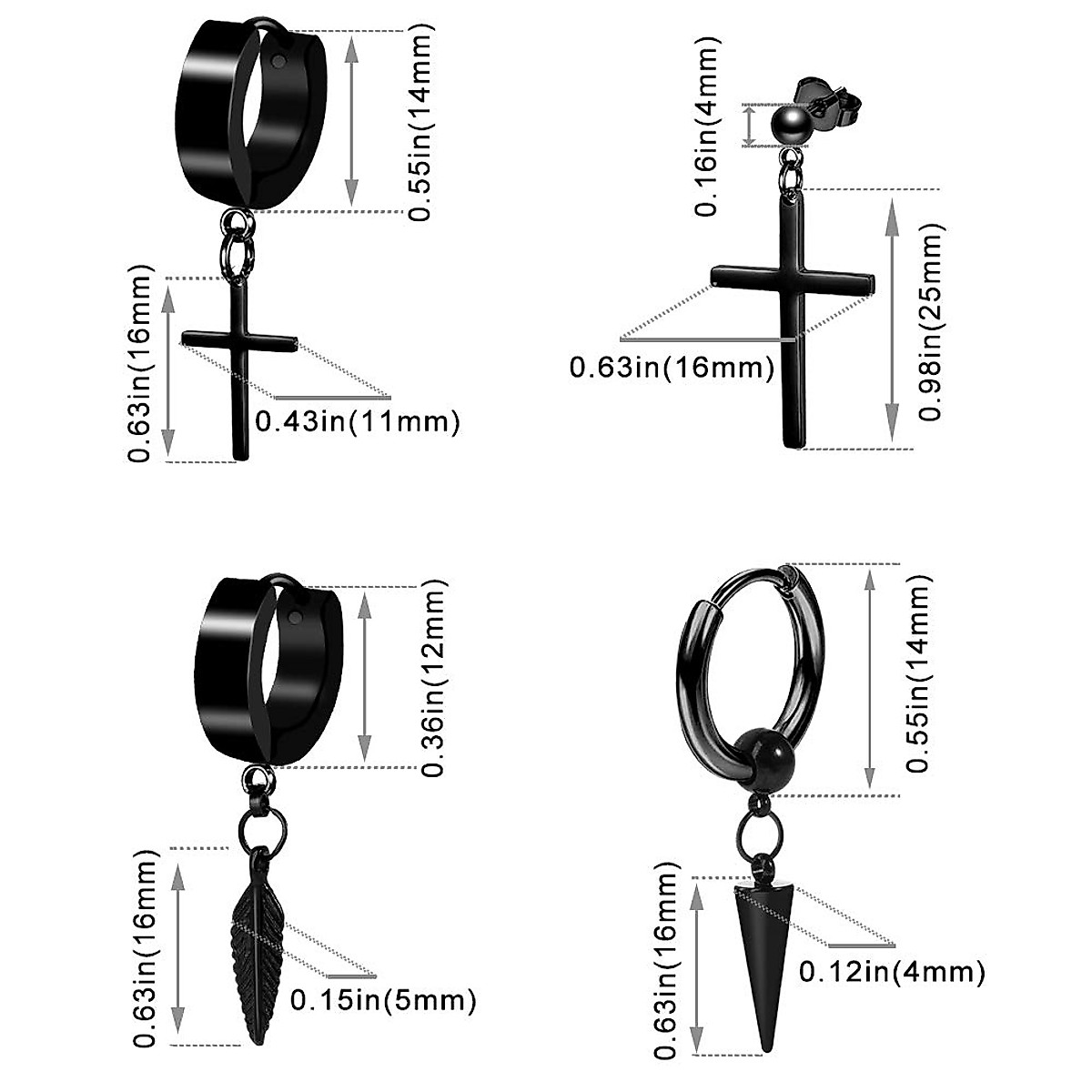 ONESING 12 Pairs Earrings for Men Black Stud Earrings Mens Earrings Black Hoop Earrings Stainless Steel Earrings Set Jewelry Piercings for Men Women