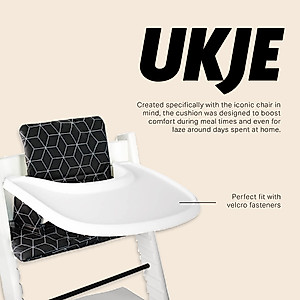 UKJE Cushion Compatible with Stokke Tripp Trapp - Soft Seat for Infants, Babies & Toddlers, High Chair Accessories, Cotton Fabric Insert, Easy to Install, Handmade in Europe (Black Geometric)