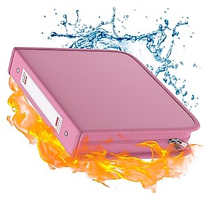 ZOOPIP Fireproof 3 Ring Binder with Zipper, 1.5 Inch D Rings Hold up 375 Sheets of 8.5" x 11" (A4), Compatible with Clear Page Protectors, Built-in Net and Pen Holder(Pink, 1 Pcs)