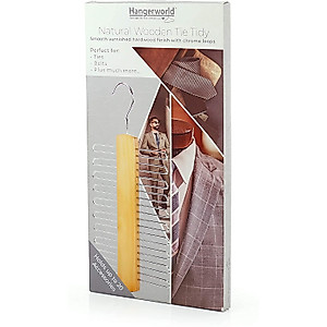 HANGERWORLD Wooden Tie Hanger Space Saving for up to 20 Belts and Ties Organizer