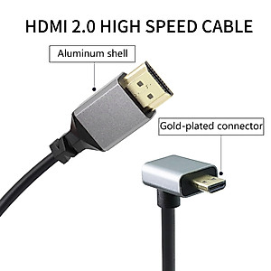 RIIEYOCA 90 Degree Down Angle UHD 4K Micro HDMI Male to HDMI Male 18Gbps High Speed 2.0 Extender Coiled Cable Supports 4K@60Hz,1080p,ARC,3D,for Laptop,DVRs,HDTV,Roku Ultra Stretchable to 1.5M/5FT