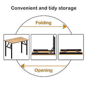 Need Folding Desk for Home Office 39-3/8'' Length Modern Folding Table Computer Desk No Install Needed Teak Color Desktop Black Frame, AC5BB(10060)