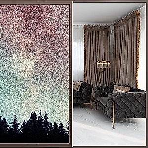 IOACIY Privacy Window Film Frosted Glass Sticker for Home Office Static Anti-UV Window Paper Decorative Window Covering for Bathroom (Universe Outer Space Starry Sky Red Blue-226, 17.7" x 23.6")