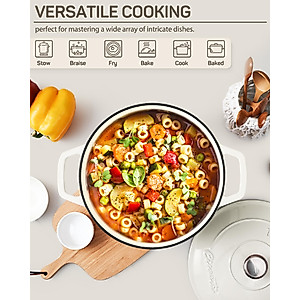 Ciwete 6 QT Dutch Oven Pot with Lid, Enameled Cast Iron Dutch Oven for Bread Making, Braiser, Cooking, Dual Handles, Oven Safe up to 500° F or on Stovetop, Gifts for Family - Off White