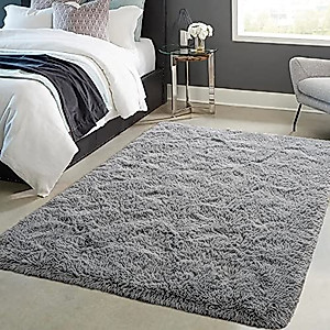 Toneed Ultra Soft Area Rug for Bedroom, 4 x 6 Feet Fluffy Rug Furry Plush Throw Rug Fuzzy Shaggy Indoor Carpet for Living Room Kids Room Nursery Dorm Home Decor, Grey