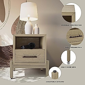 Bme Lyra Solid Wood Nightstand/Side Table/End Table - Easy Assembly - with 2 Drawers Storage for Mid Century Modern Living Room and Bedroom, Oak Light Grey