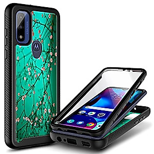 NZND Case for Motorola Moto G Pure, Moto G Play 2023/G Power 2022 with [Built-in Screen Protector], Full-Body Protective Shockproof Rugged Bumper Cover Durable Phone Case (Plum Blossom)