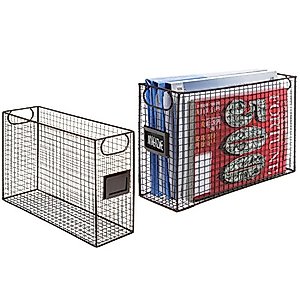 MyGift Mesh Wire Metal Magazine Document Rack with Chalkboard Label Holder, 2-Piece Set (Large and Medium)